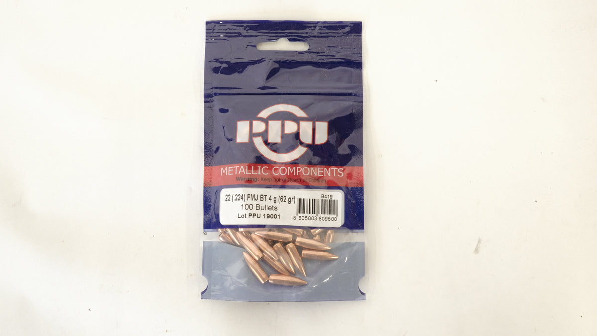 22 (.224) FMJBT (62gr) Bullets by PPU (100 pcs) (B419) – InterSurplus